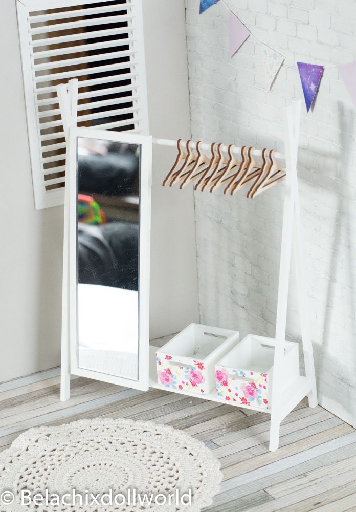 1:4 Miniature Clothing Rack, Doll Wardrobe, 10 Hangers, BJD, MSD, Doll ...