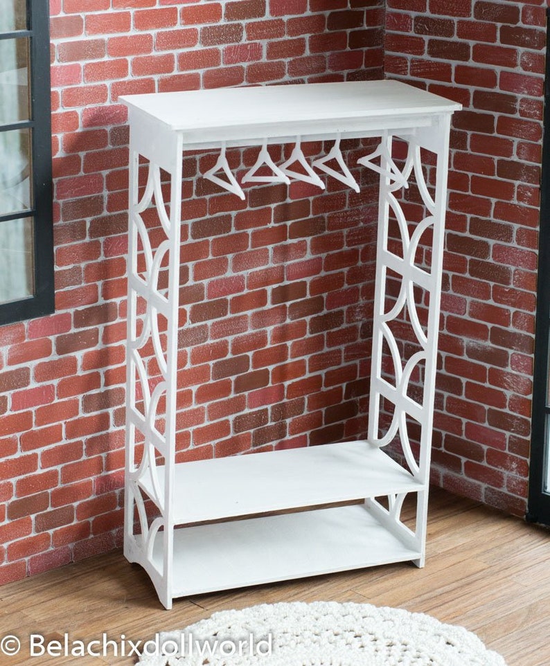 Shabby Chic 1/4 Size Miniature Clothing Rack / Wardrobe With 5 Hangers ...