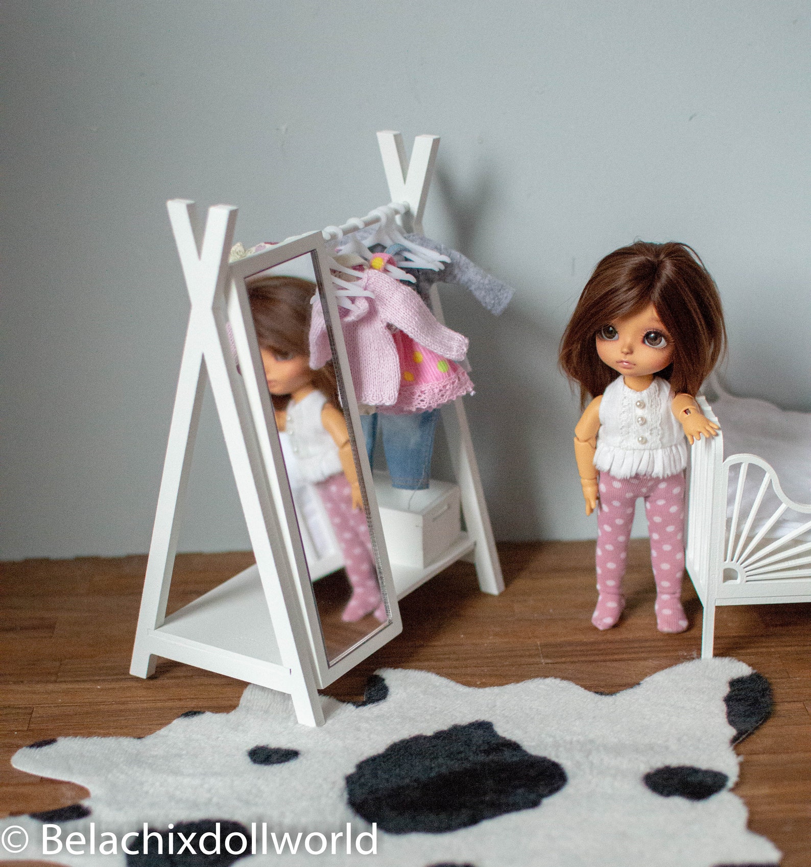 Miniature Clothing Rack With Mirror 1/8 Miniature Wardrobe | Etsy