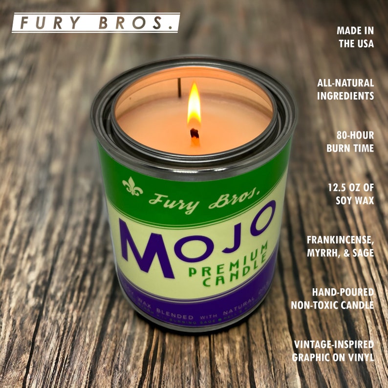 Fury Bros. Scented Candles for Men Mojo Frankincense Myrrh Burning Sage ...