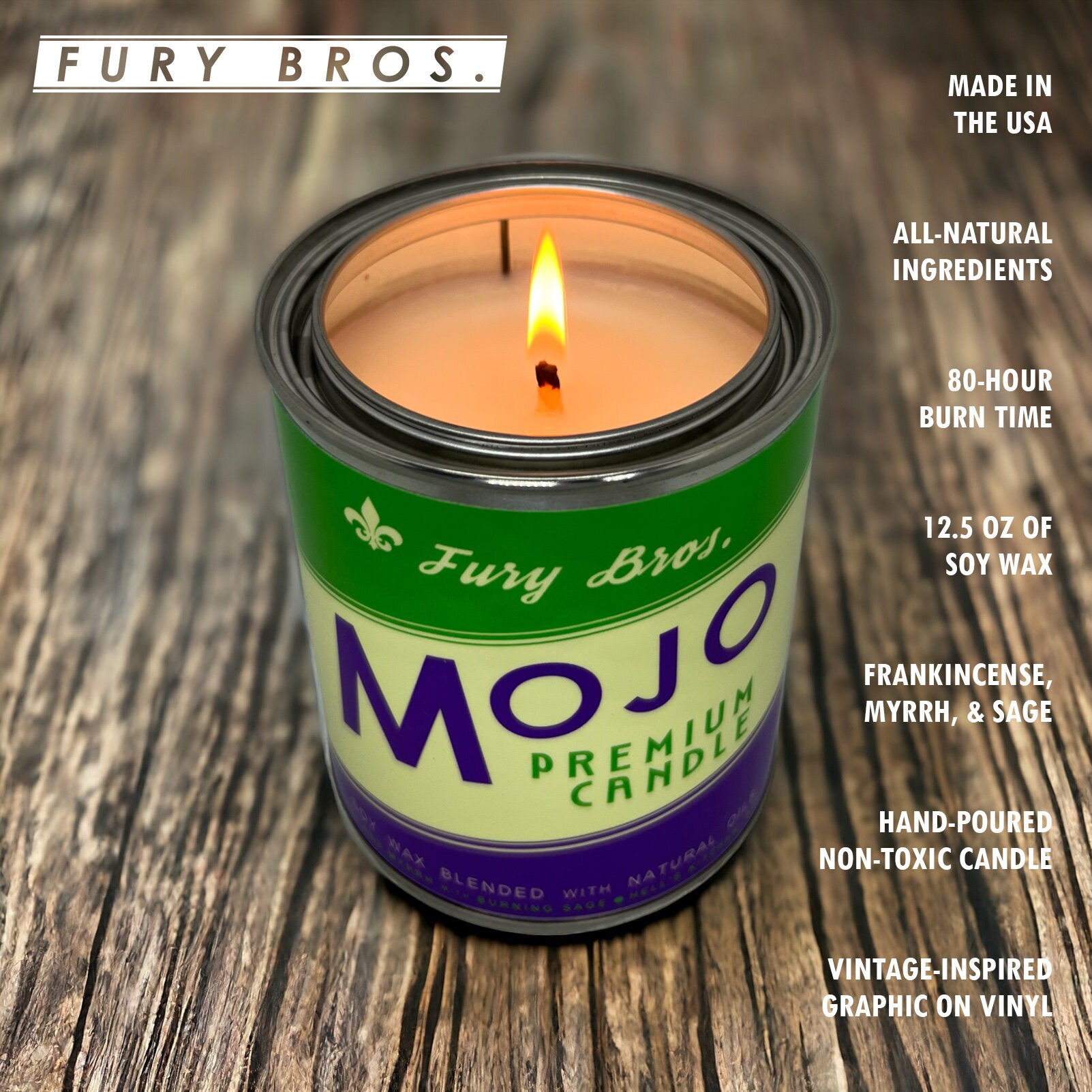 Fury Bros. Scented Candles for Men Mojo Frankincense Myrrh Burning Sage ...