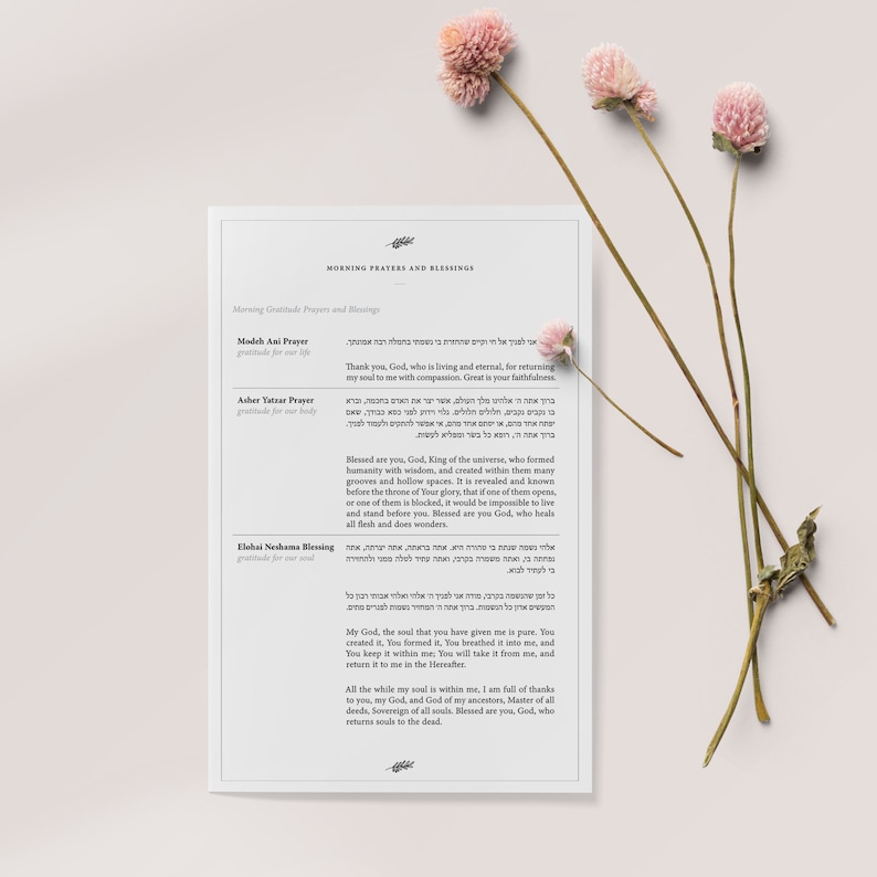 Morning Prayer Modeh Ani Jewish Prayer Hebrew Asher Yatzar - Etsy
