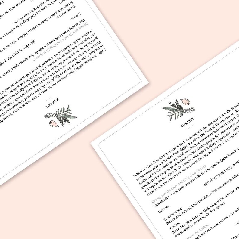 Sukkot Blessing & Prayer Cards Printable – Jewish Holiday PDF, Hebrew ...