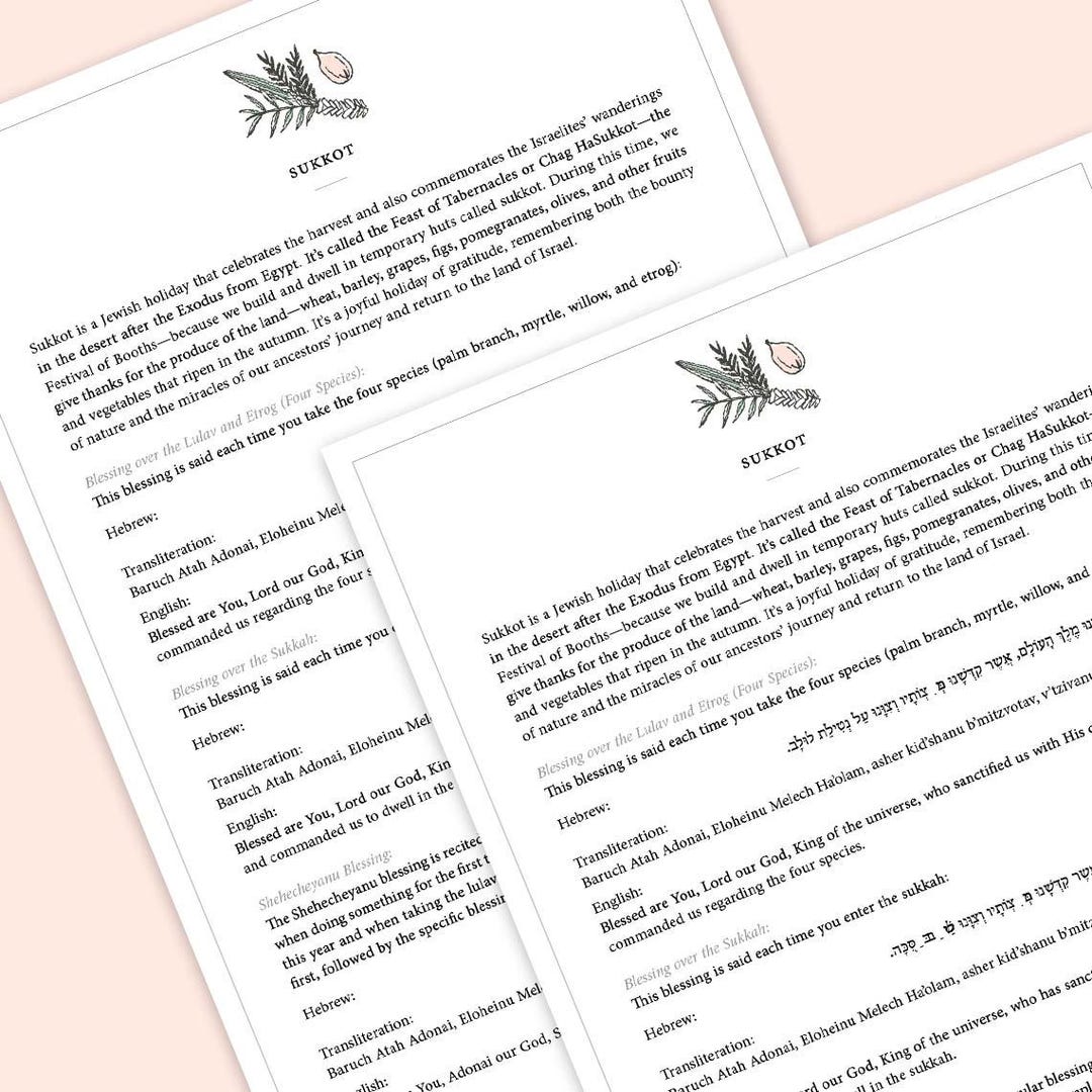 Sukkot Blessing & Prayer Cards Printable – Jewish Holiday PDF, Hebrew ...