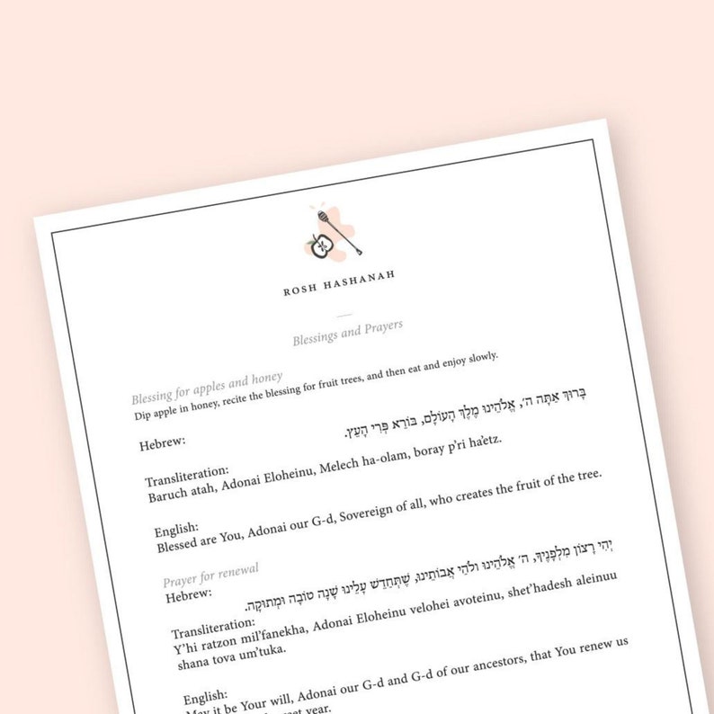 Rosh Hashanah Blessing Card | Apple & Honey Prayer | Jewish New Year ...