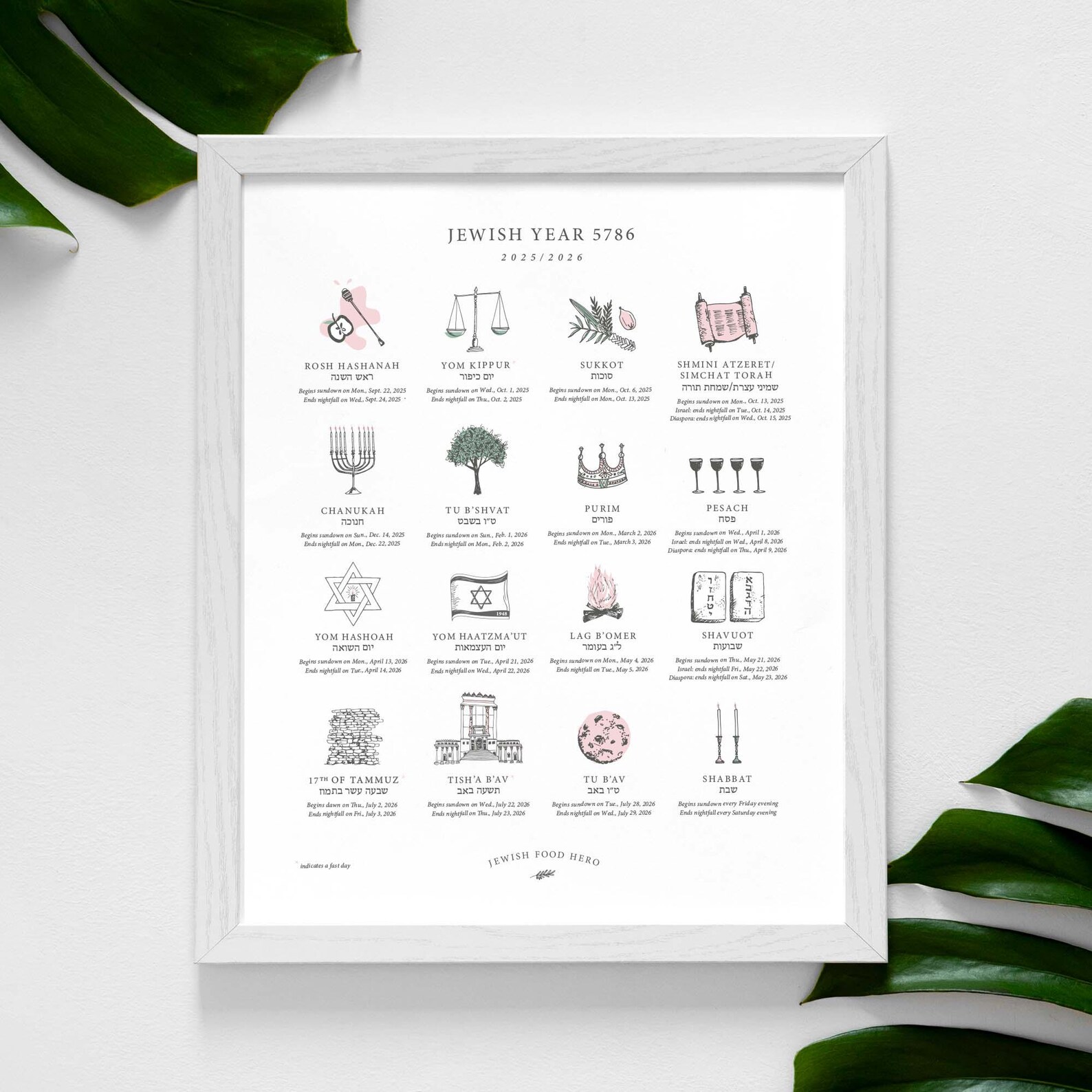 Jewish Hebrew 5786 Holiday Calendar 2025/2026 - Etsy