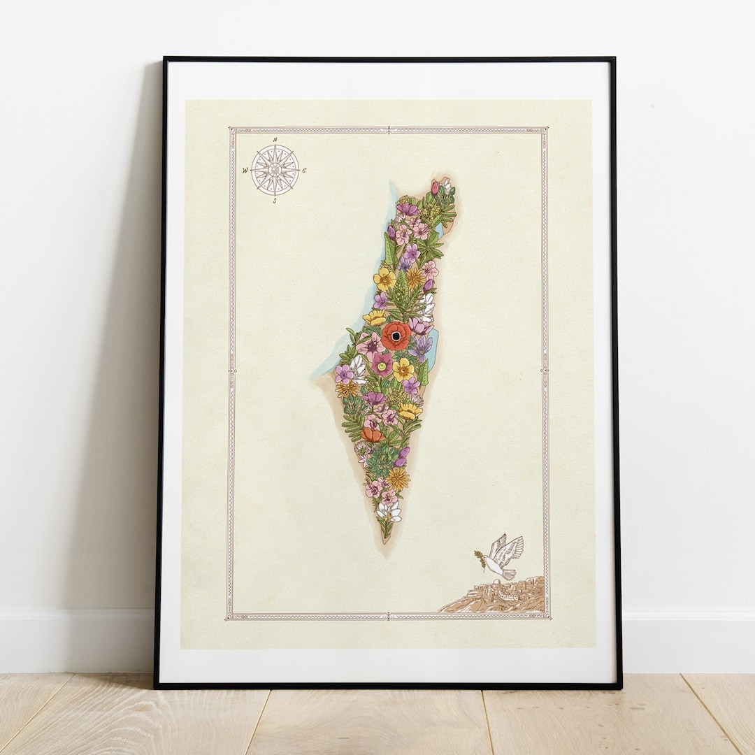 Israel Map Flower Poster | Israeli Flower Modern Art | Flower of Israel ...