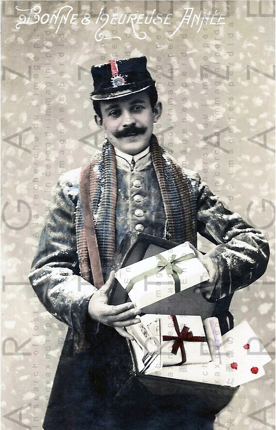 Handsome Mailman With NEW YEAR'S DELIVERY Vintage Digital | Etsy