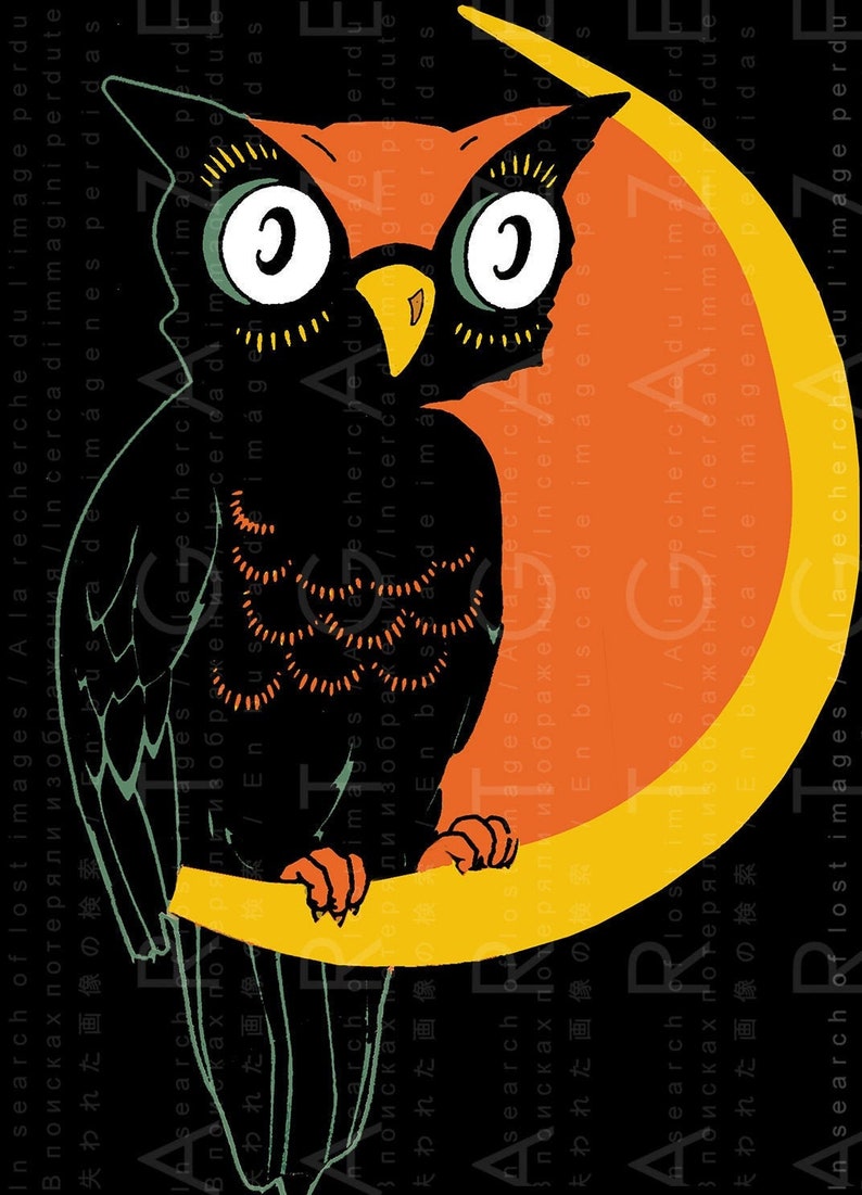HALLOWEEN OWL & Moon Vintage Illustration. Vintage Die Cut Owl - Etsy
