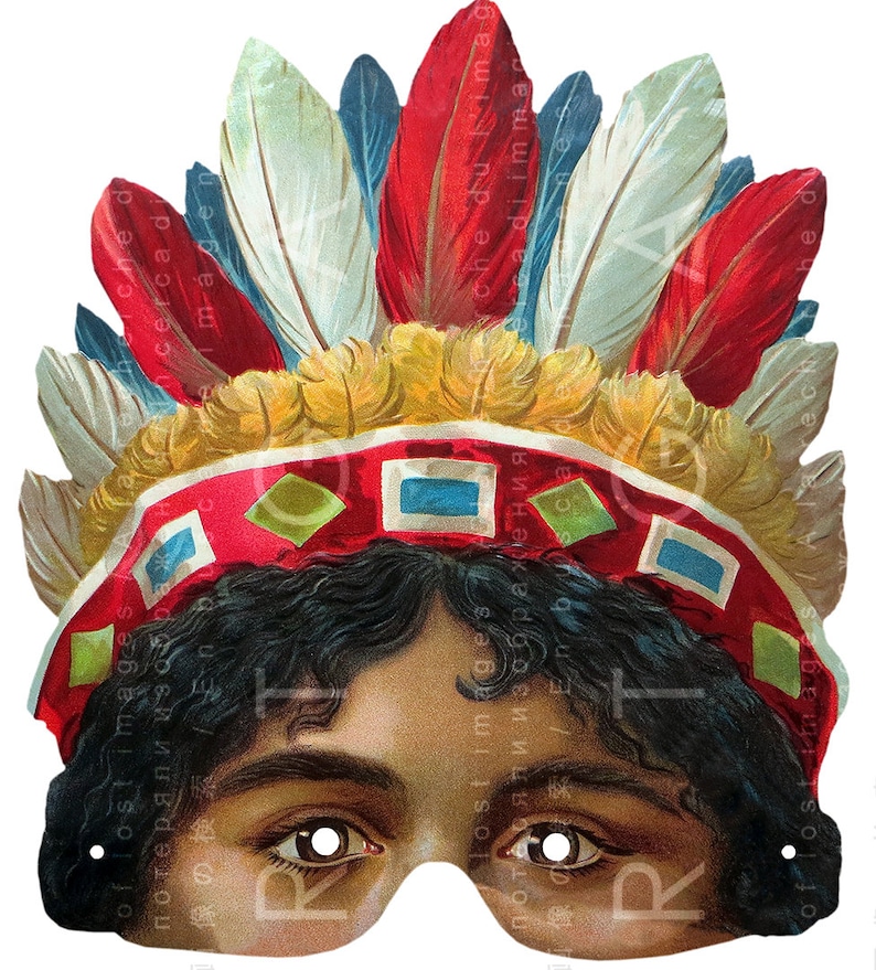 Vintage PRINTABLE MASK Native American Indian Girl Half Mask. | Etsy