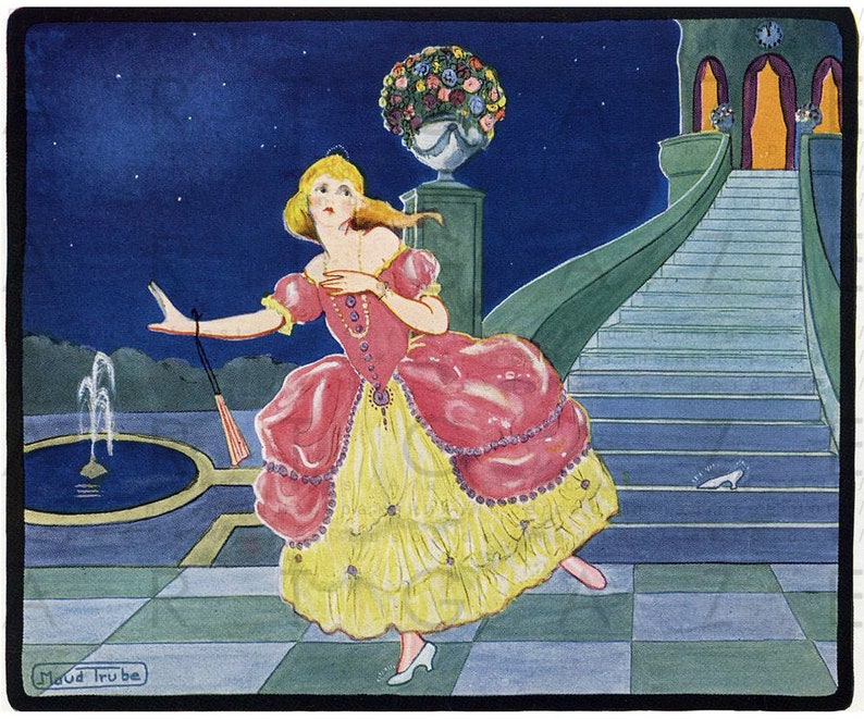 CINDERELLA Running Away Gorgeous Art Deco Print Rare | Etsy