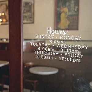 Hours of Operation Window Sticker Decal Shop Hours Sticker Business ...
