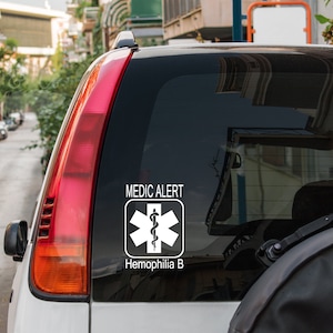 Medic Alert Hemophilia B Decal • Car Window Decal • Free Shipping ...