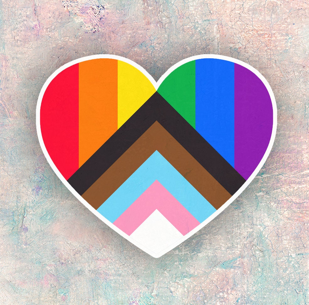 Progress Pride Heart Sticker, Waterproof LGBTQIA+ Decal - Etsy