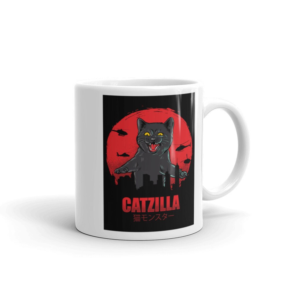 Catzilla coffee mug free shipping printed coffee mug cat lover | Etsy