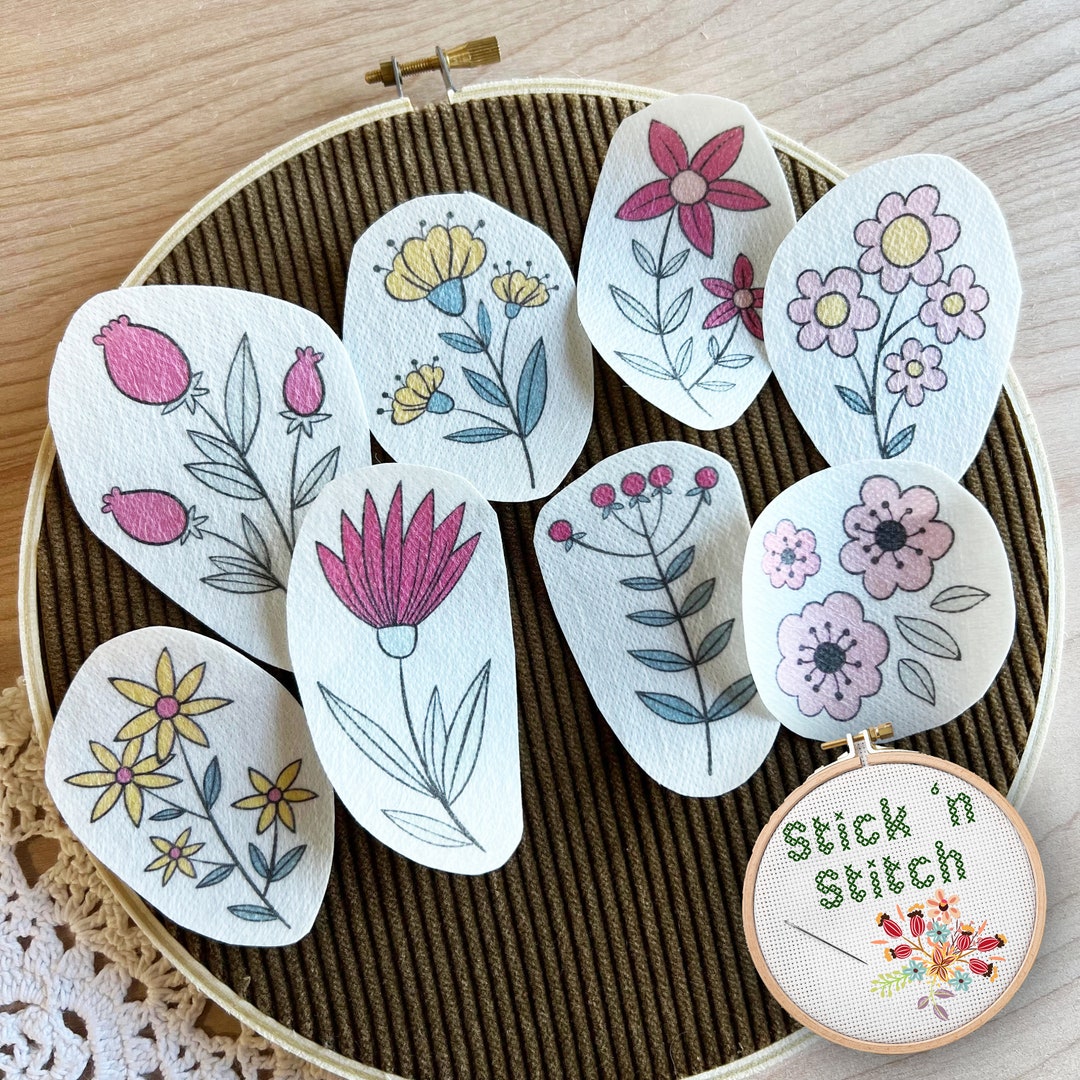 Stick 'n Stitch Flower Designs Hand Embroidery Kit Wash Away Embroidery ...