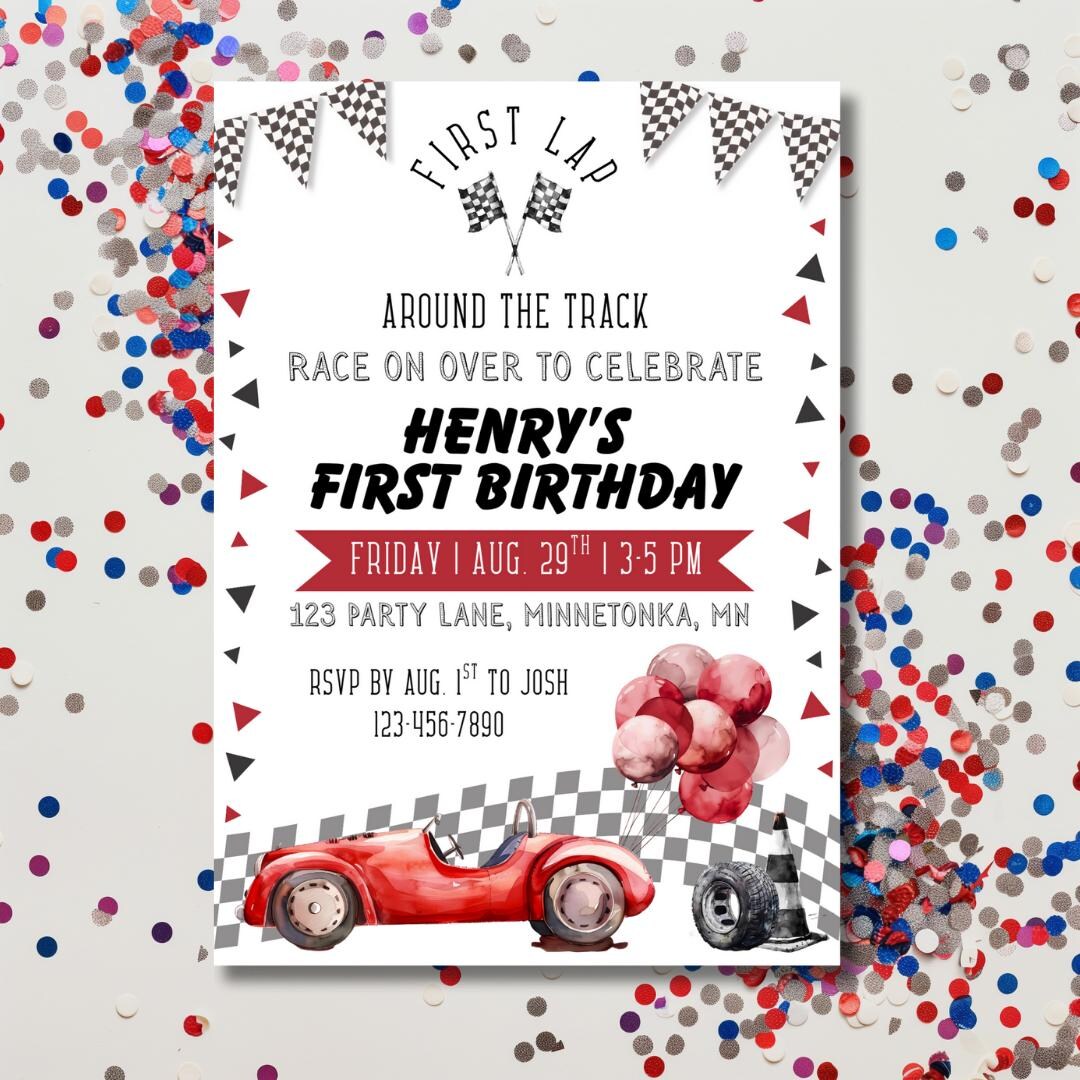 First Lap Around the Track Birthday Invitation: Editable Racecar 1st ...