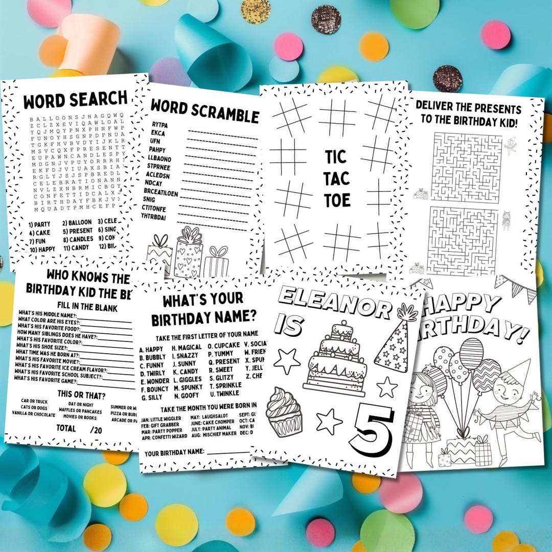 Editable Birthday Party Coloring Activity Pages: Personalized Kids ...