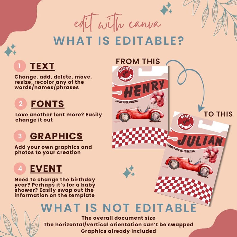Editable Red Toy Car Favor Packaging: Race Car Birthday Party Thank You ...