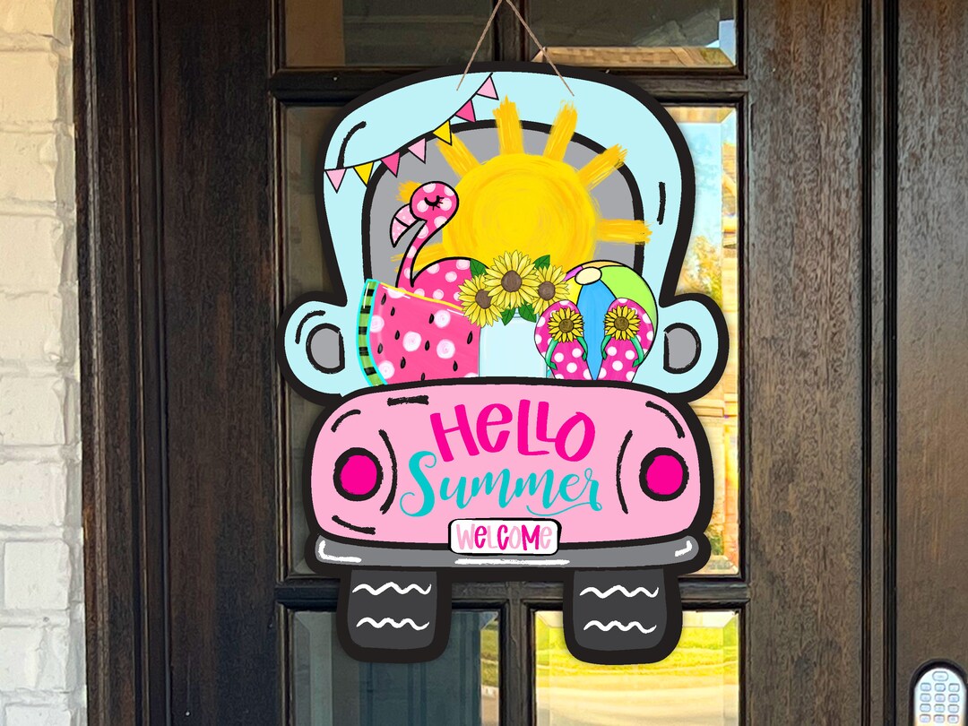 Summer Door Front Decor | Hello Summer Door Hanger | Summer Wreath ...