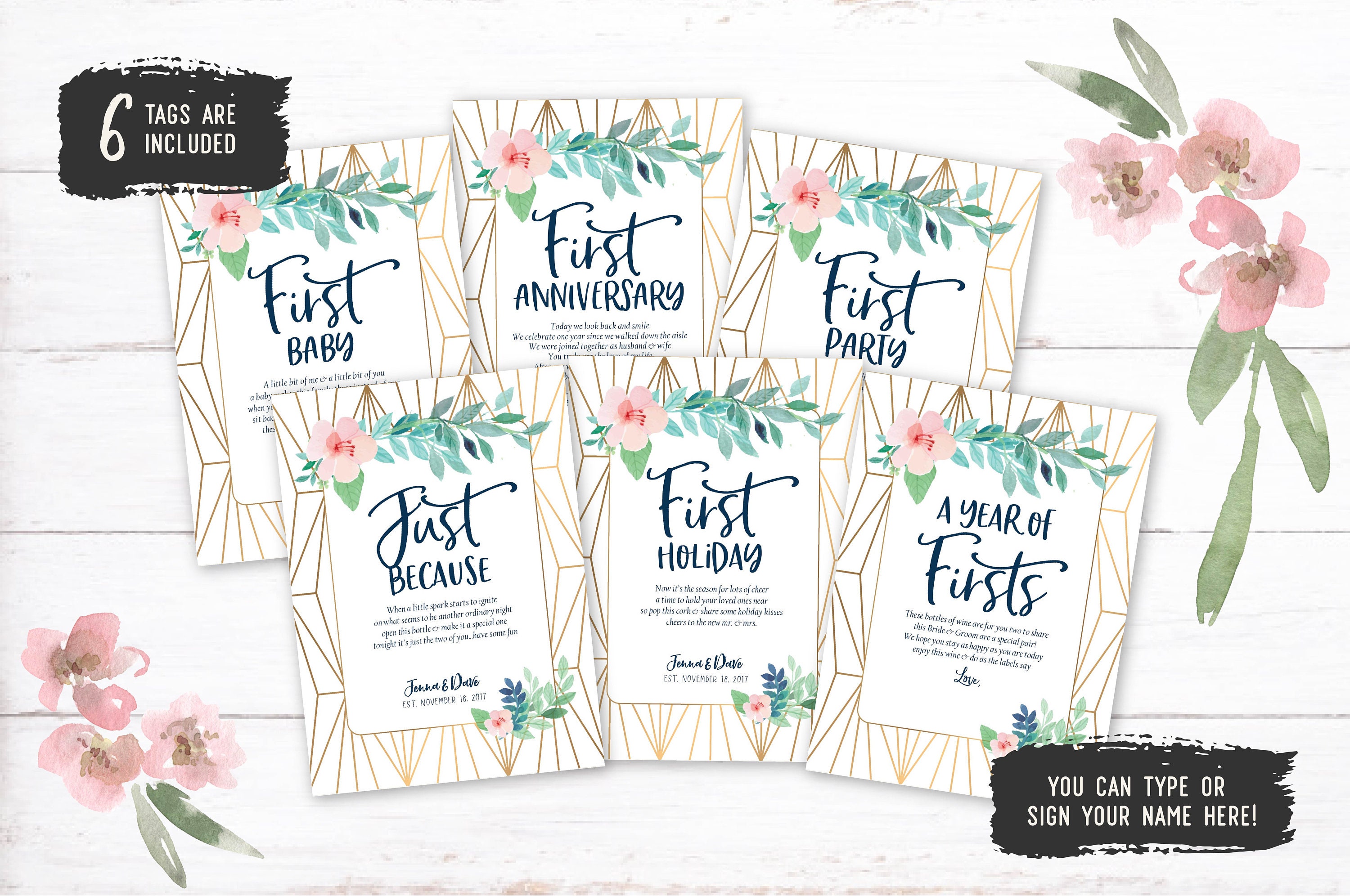A Year of Firsts Wine Gift Basket Tags Wine Labels - Etsy
