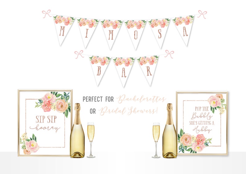 Mimosa Bar Sign Printable Peach Floral Mimosa Bar Banner - Etsy