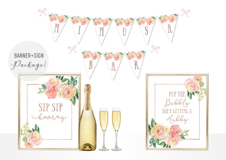 Mimosa Bar Sign Printable Peach Floral Mimosa Bar Banner - Etsy