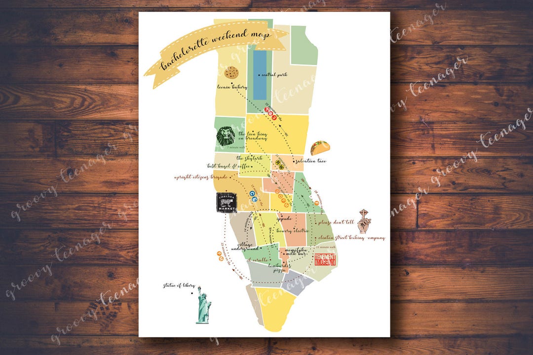 Custom Bachelorette Party Map, Itinerary Any Location Directions With ...