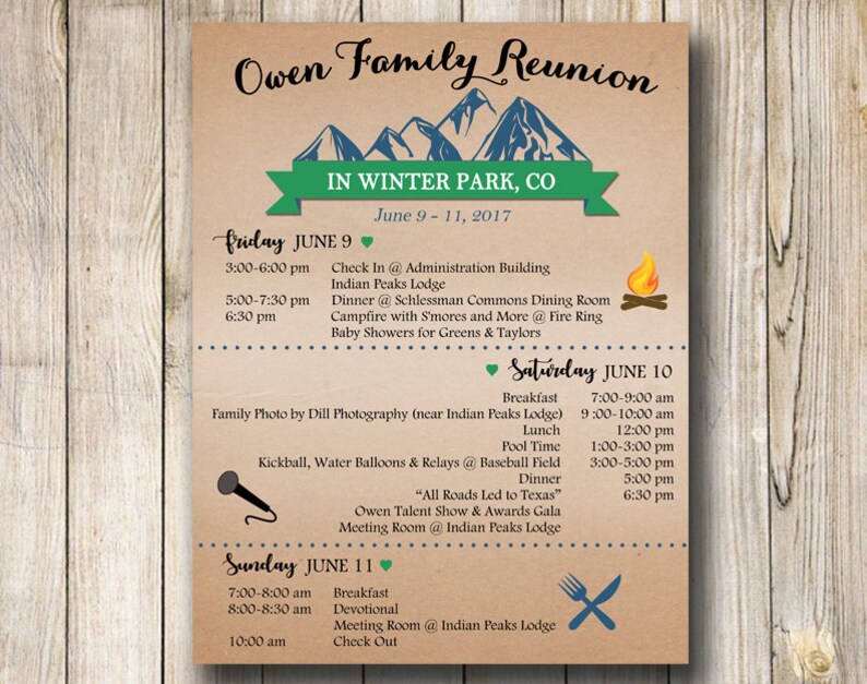 Family Reunion Itinerary Template Free