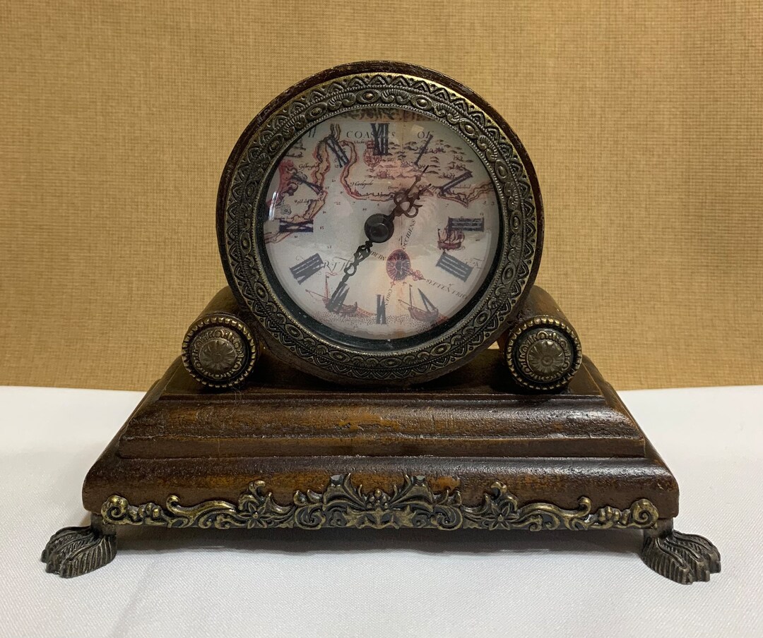 Vintage Wood and Brass Desk /vanity Clock. NOTE: Please Be Sure to Read ...