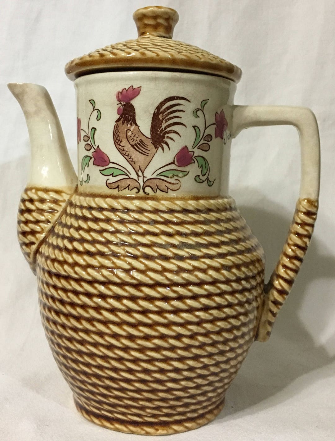 Ceramic Pitcher With Rooster and Rope Design, Japan 60/133. NOTE ...