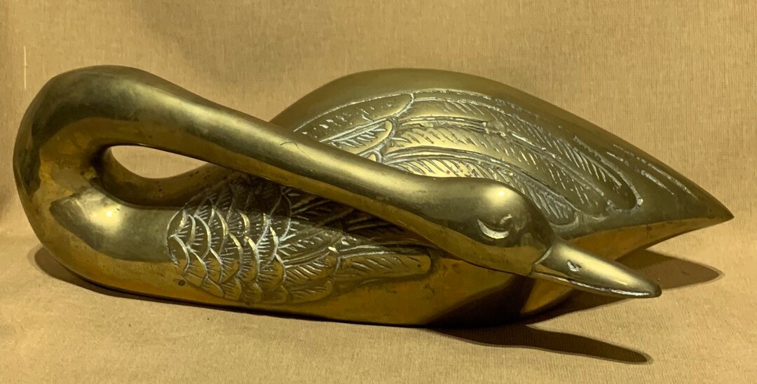 Large Hollow Brass Sleeping Swan Figure. NOTE: Please Be Sure to Read ...