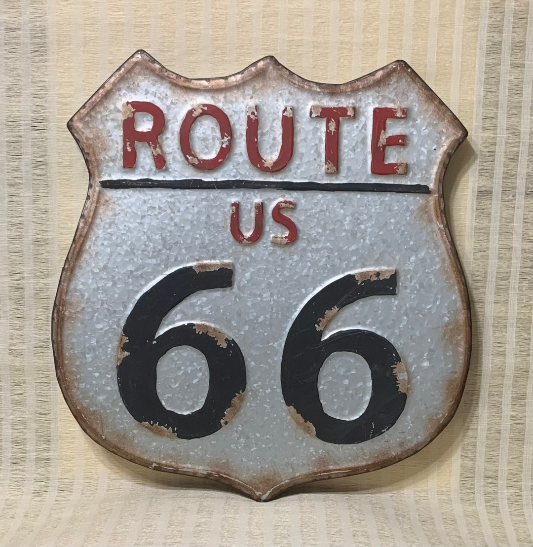 U.S. Route 66 Distressed Metal Highway Sign. NOTE: Please Read Entire ...