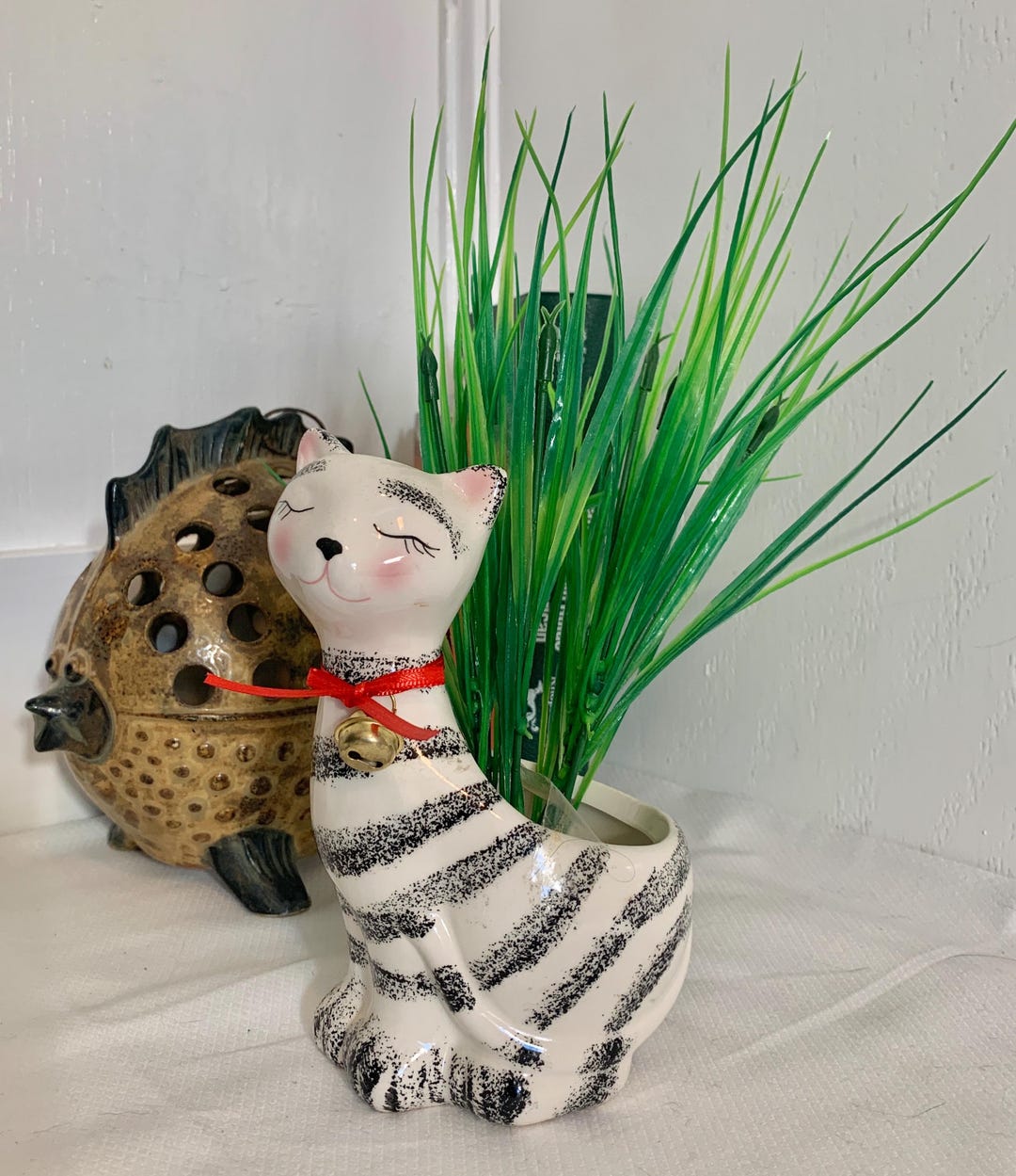 Striped Tabby Kitten Succulent Planter, Early 1990's. NOTE: Please Read ...