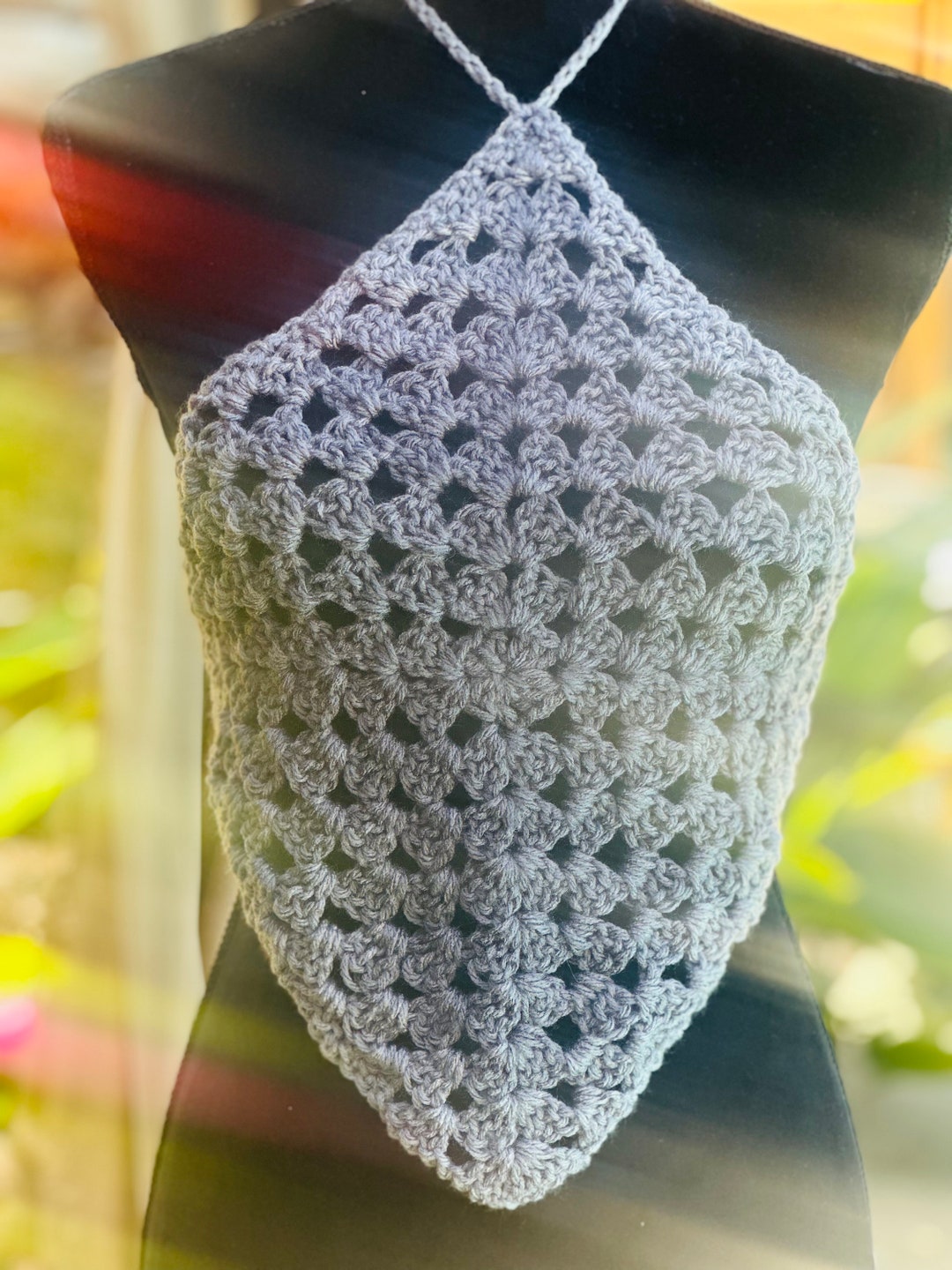 Grey Granny Square Crochet Top, Open Back Rave & Flow Gift, Crocheted ...