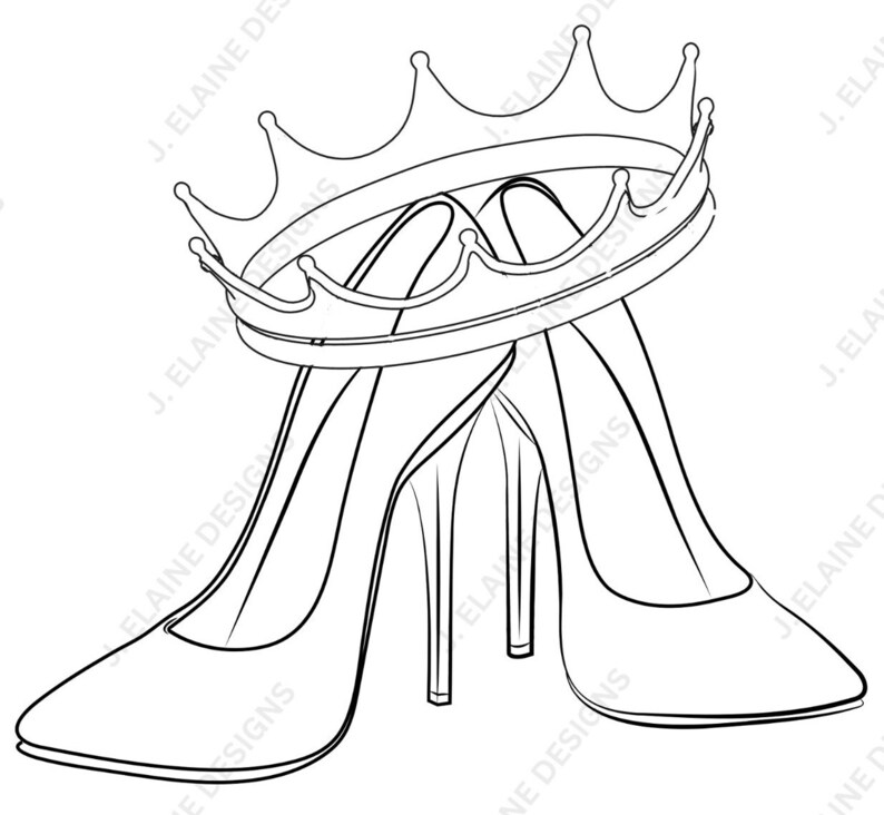 High Heel & Crown Outline: Printable Coloring Page (SVG, PNG, PDF) - Etsy