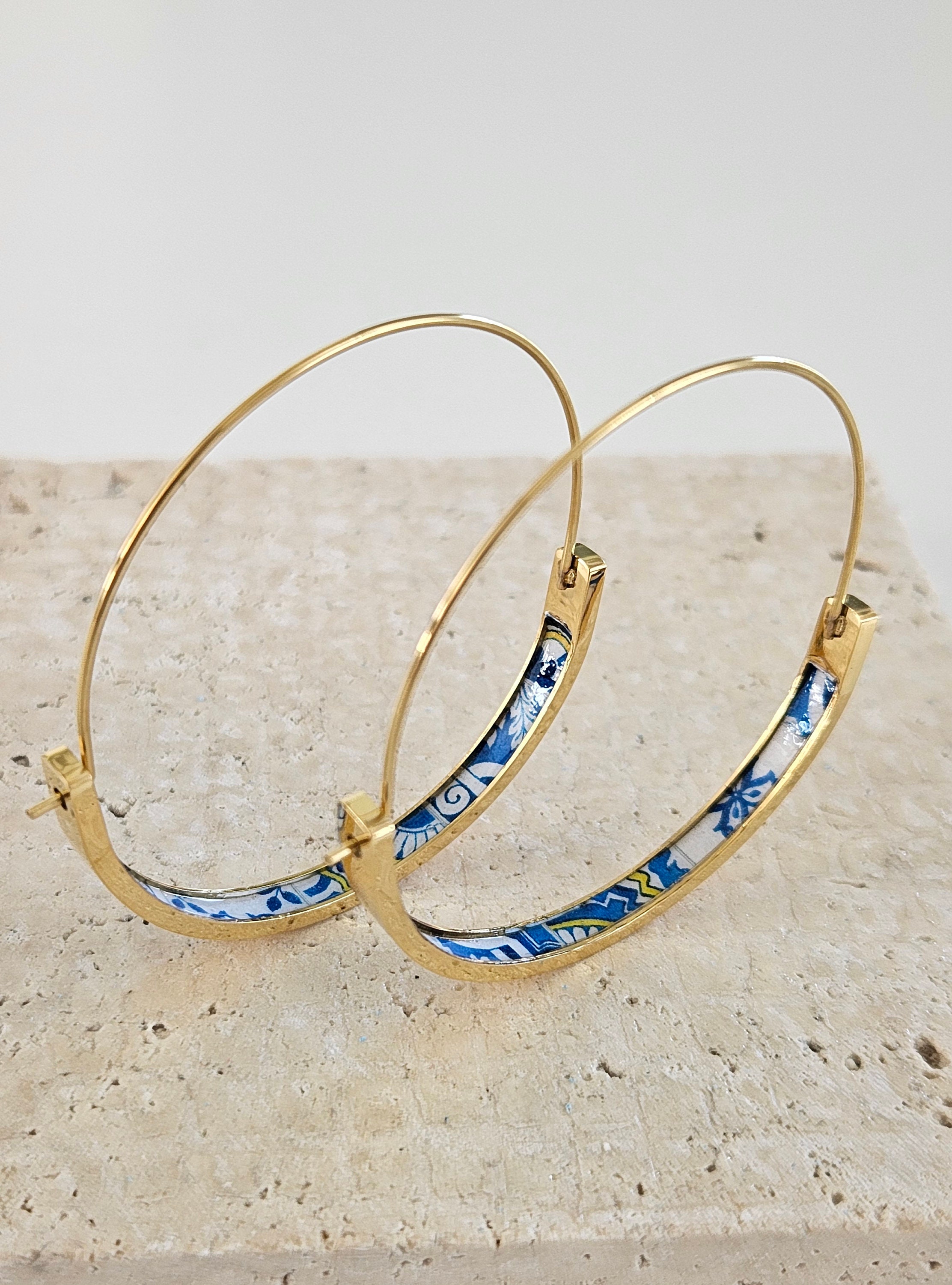 Blue Mixed HOOP Tile Earring Portugal Lightweight STAINLESS STEEL ...