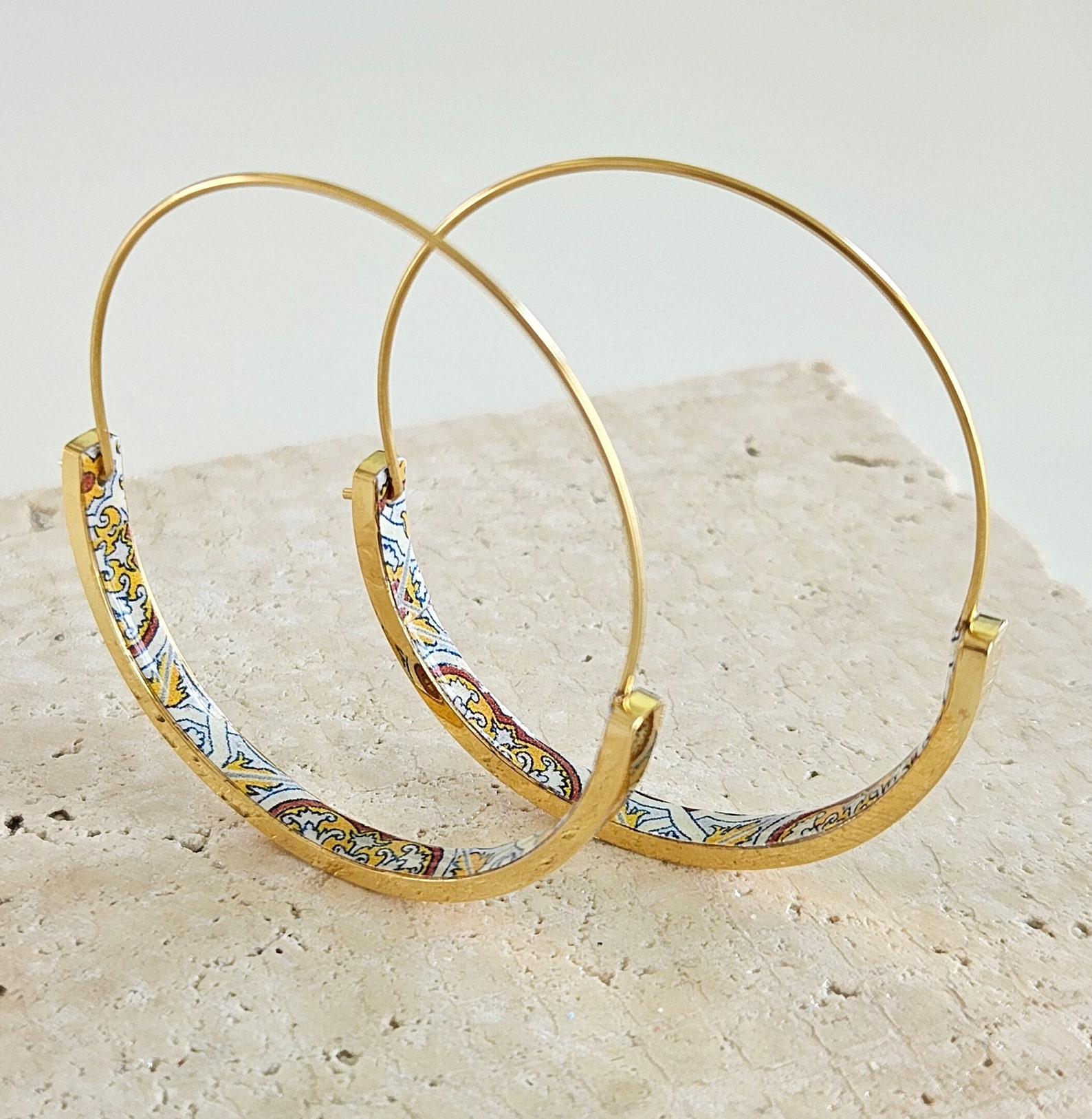 Gold Orange Red HOOP Tile Earring Portugal STAINLESS STEEL Azulejo ...