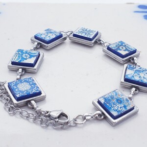 Portugal Antique Majolica Tile Silver STEEL Bracelet Small Square ...