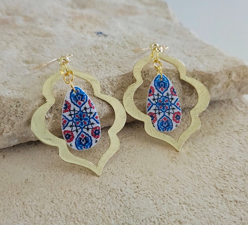 Turkish Teardrop Tile Earring PERSIAN Arab İznik Pottery Ottoman ...