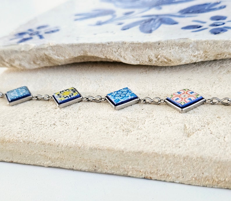 Portuguese Square Tile Bracelet Majolica Mixed Azulejos Bracelet ...