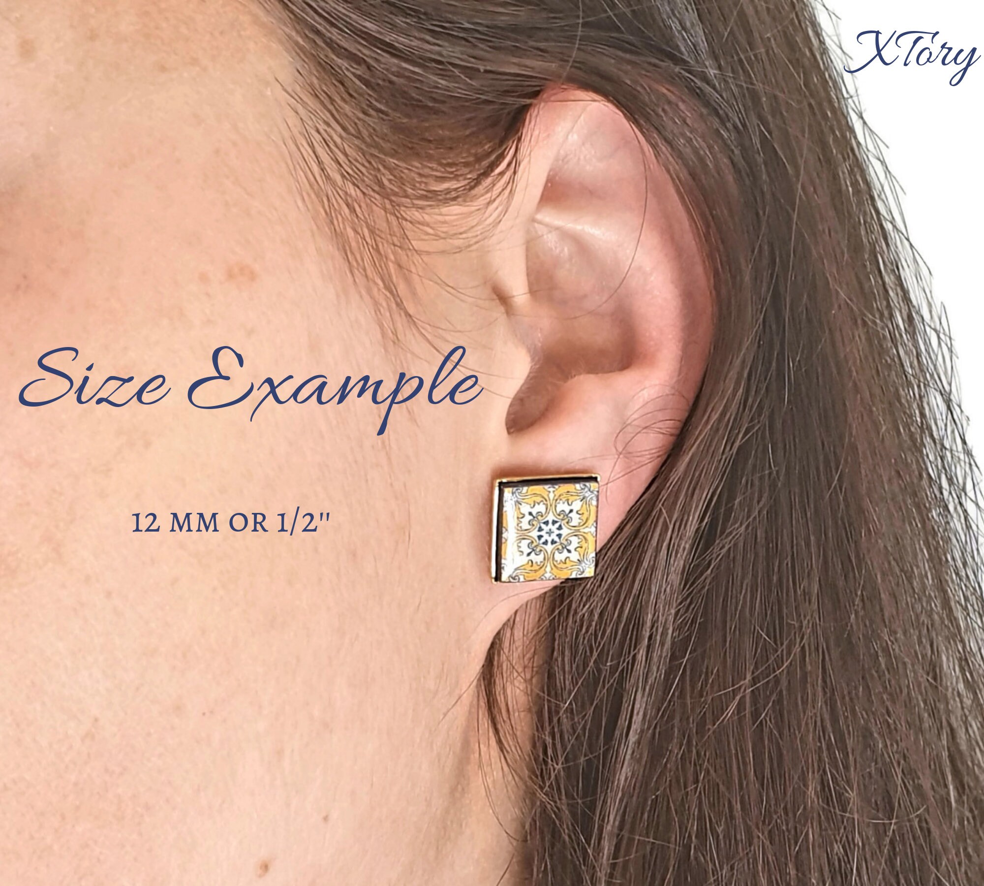 Portugal Antique Tile Stud Earrings Small Square Tiles Studs | Etsy