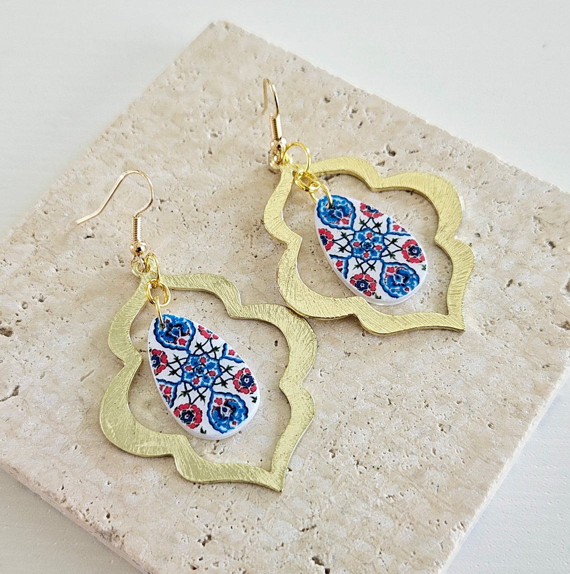 Turkish Teardrop Tile Earring PERSIAN Arab İznik Pottery Ottoman ...