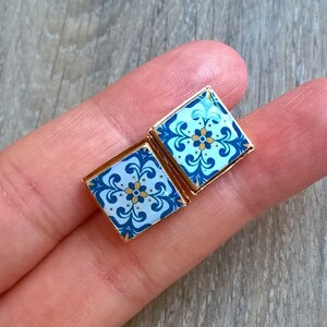 Portugal Antique Tile Stud Earrings Small Square Tiles Studs - Etsy
