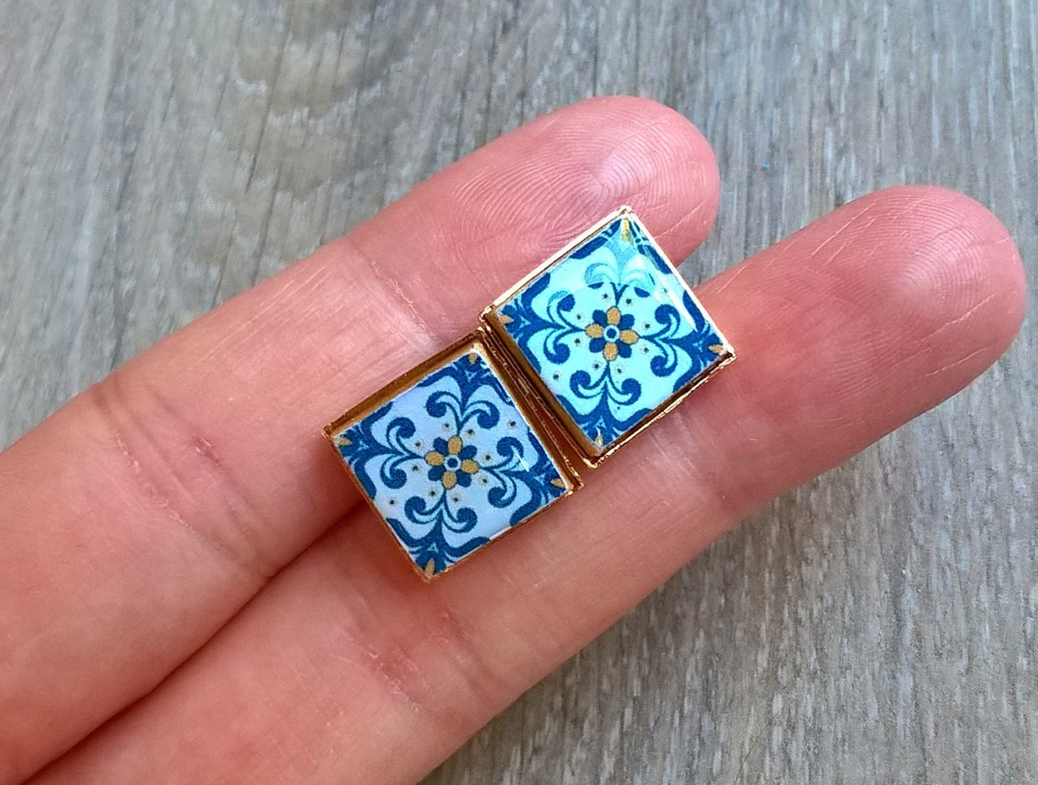 Portugal Antique Tile Stud Earrings Small Square Tiles Studs | Etsy