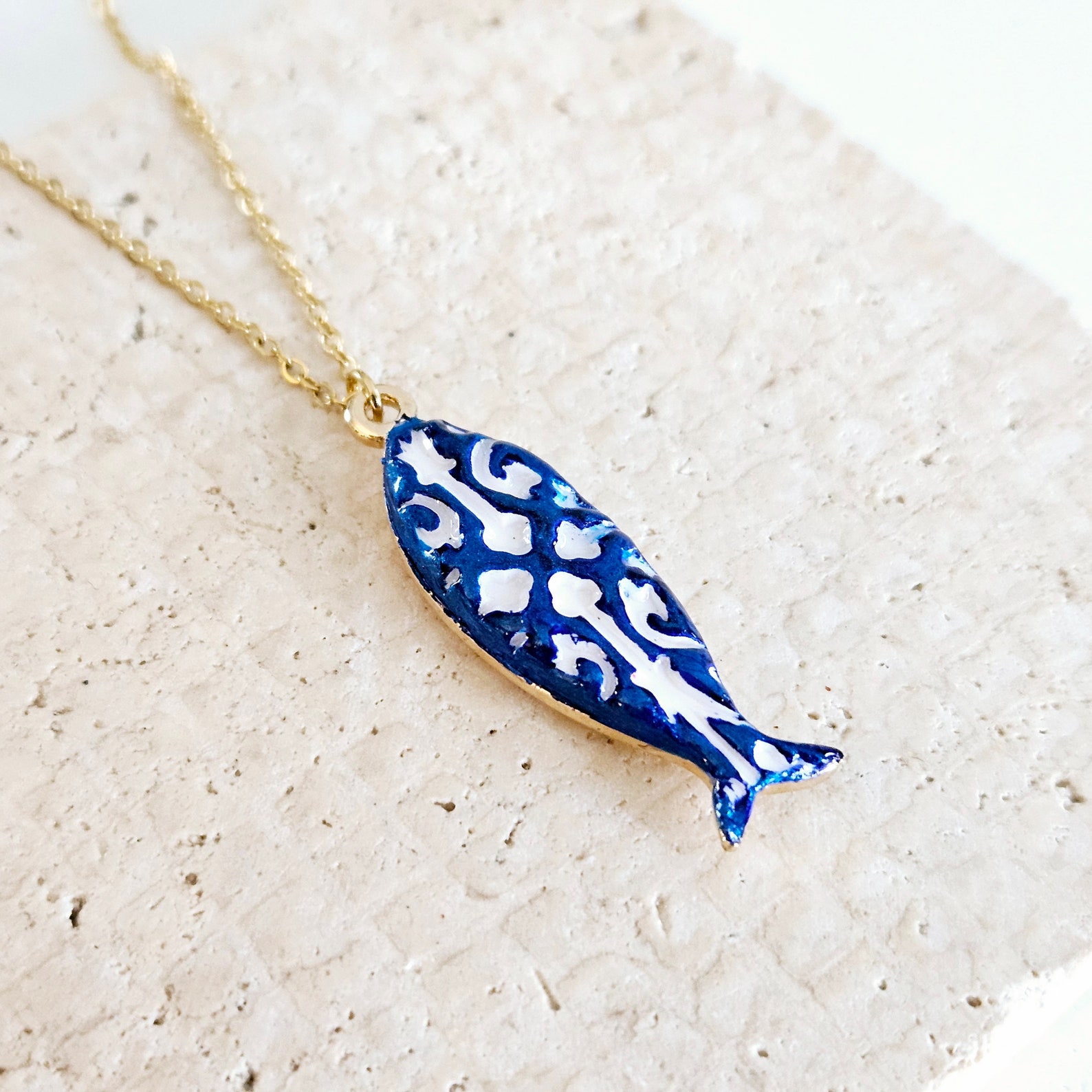 Portuguese Sardine Necklace Azulejo Fish Blue White Sardine Pendant ...