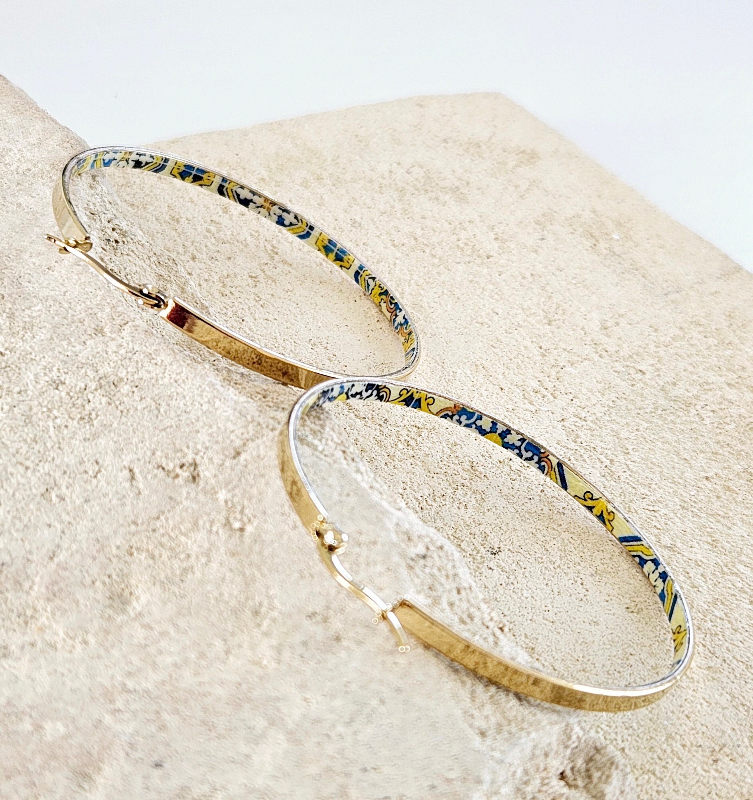GOLD Flat HOOP Tile Earring Portugal Stainless STEEL Azulejo Delicate ...