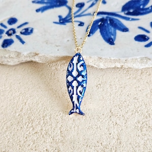 Portuguese Sardine Necklace Azulejo Fish Blue White Sardine Pendant ...