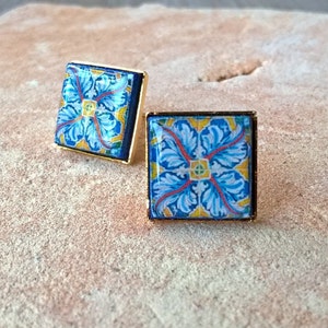 Portuguese Antique Tile Stud Earrings Miniature Antique Tiles Studs ...