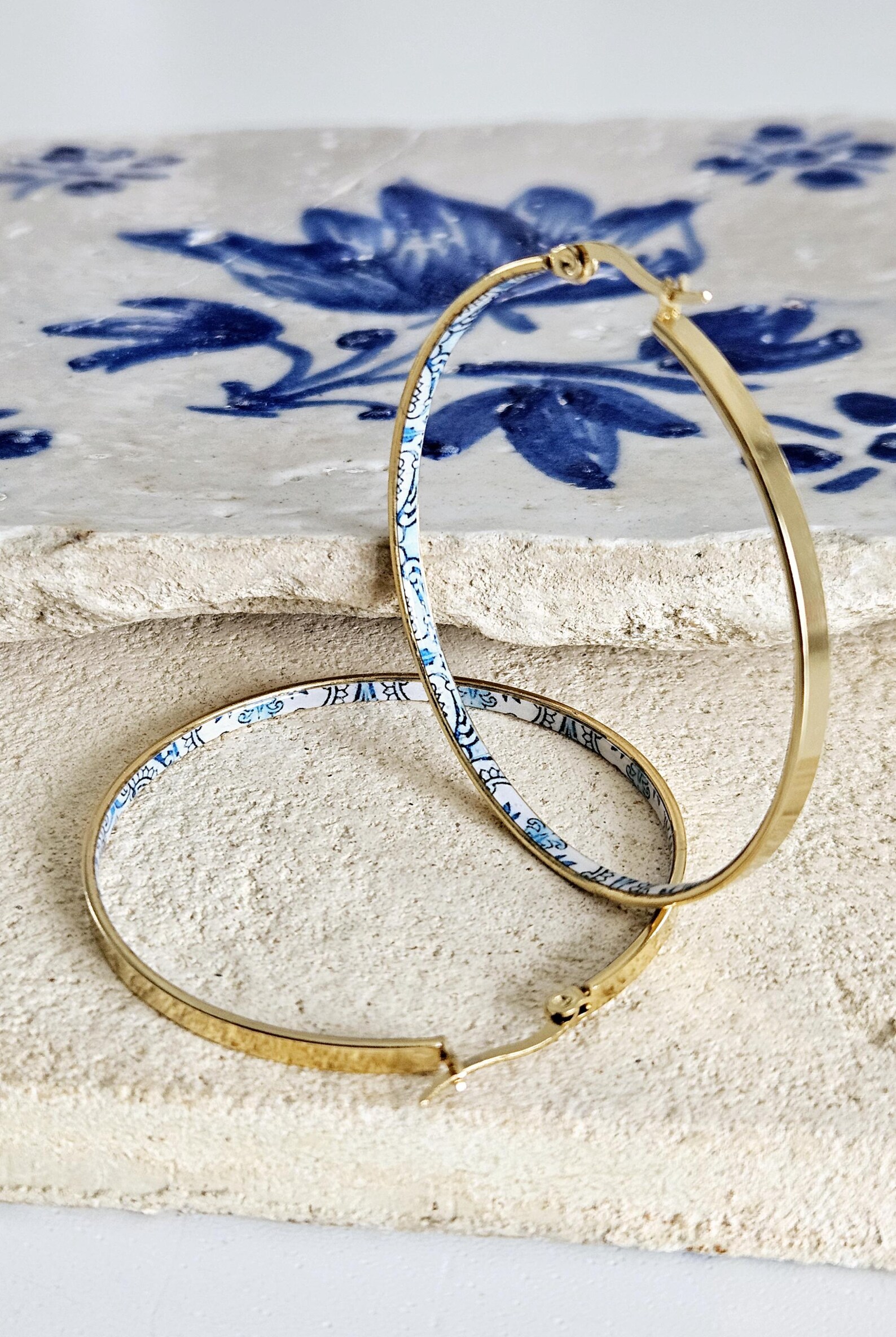 GOLD Flat HOOP Tile Earring Portugal Stainless STEEL Azulejo Delicate ...